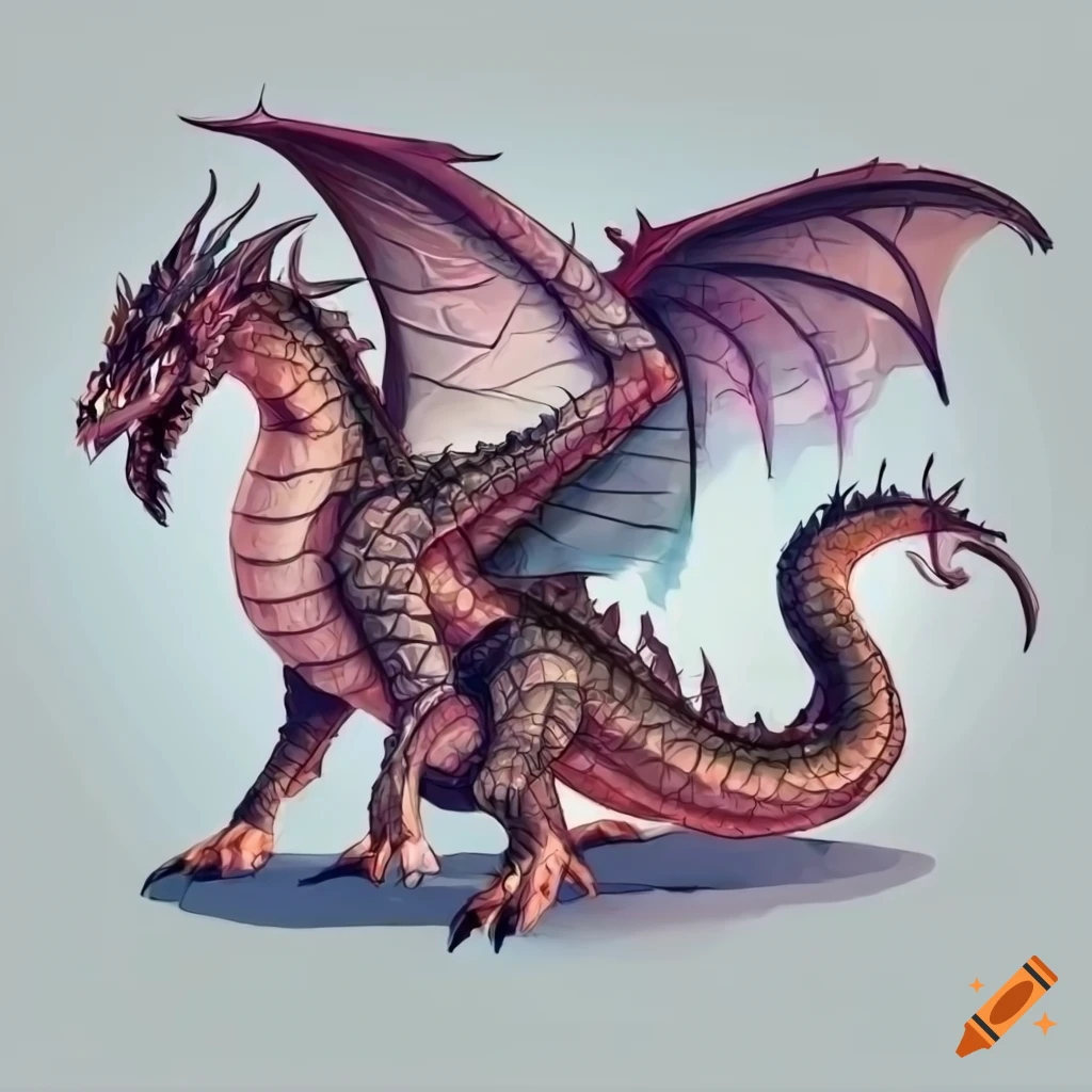 Side view illustration of a detailed dragon design on Craiyon