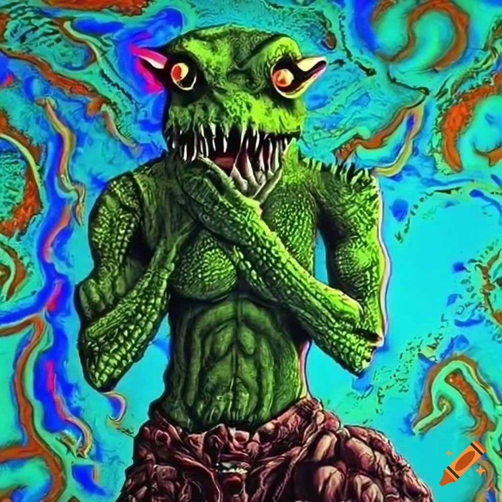 Vibrant lava lizard with psychedelic iconography on Craiyon