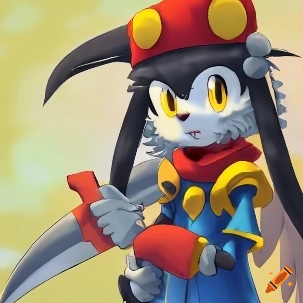 Klonoa wearing link's kokiri outfit in a courageous pose on Craiyon