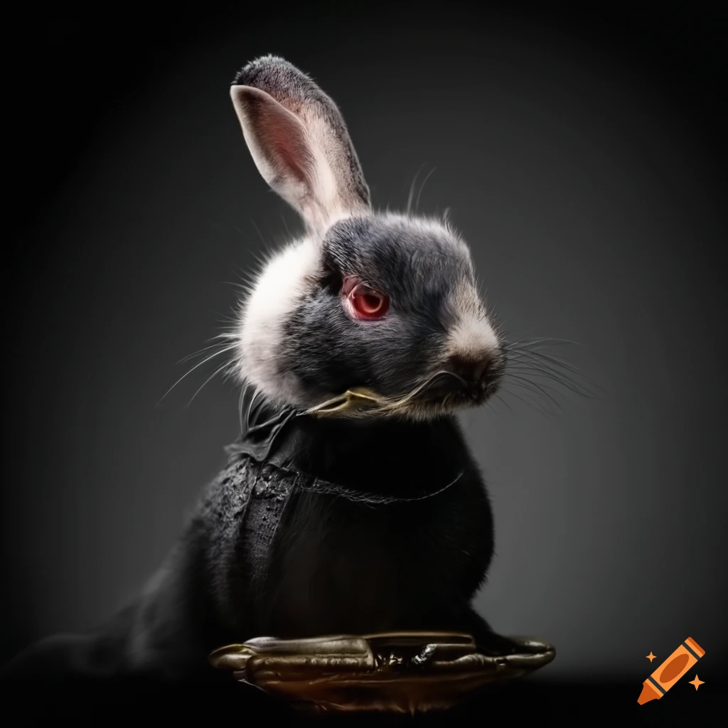 Elegant black rabbit holding a pocket watch on Craiyon