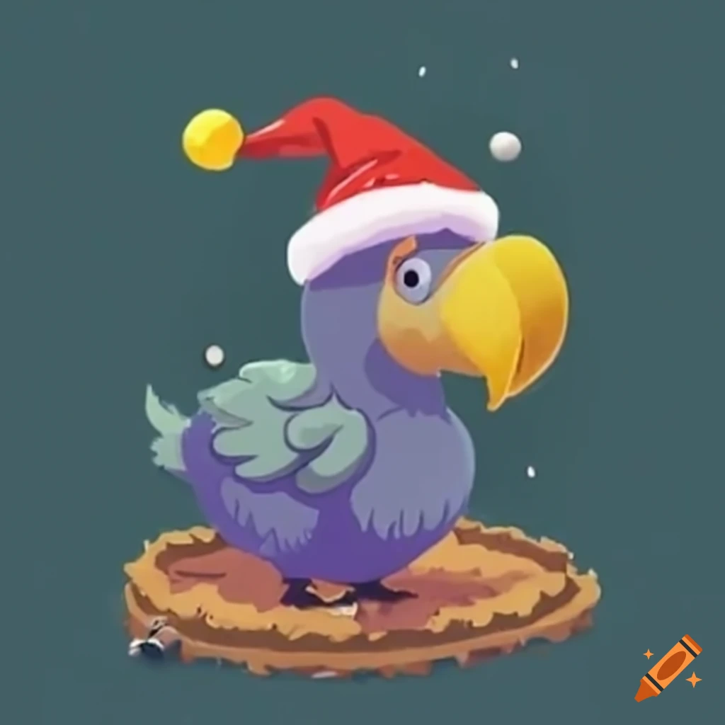 Dodo bird in a festive wooden hut with Christmas decorations on Craiyon