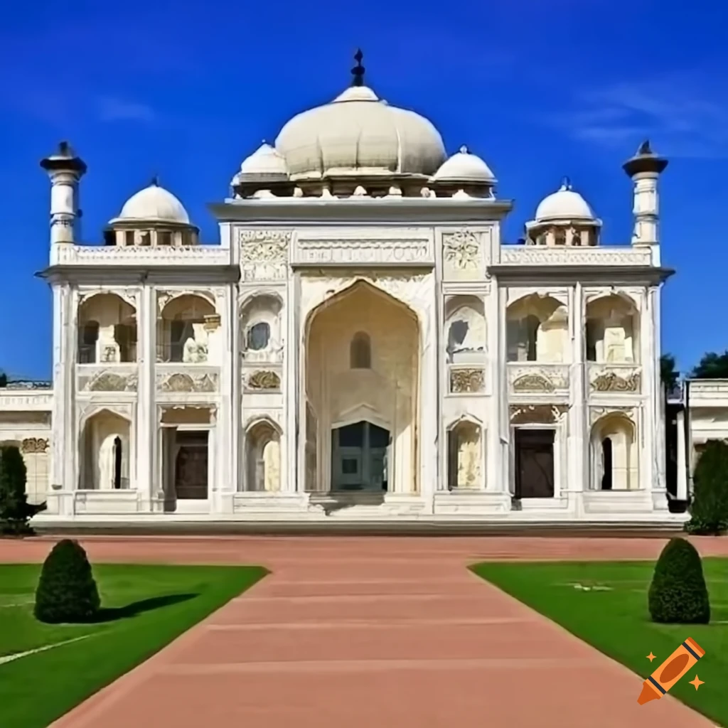 Frontal view of Mughal Mahal White House Whitemarsh Lynnewood on Craiyon