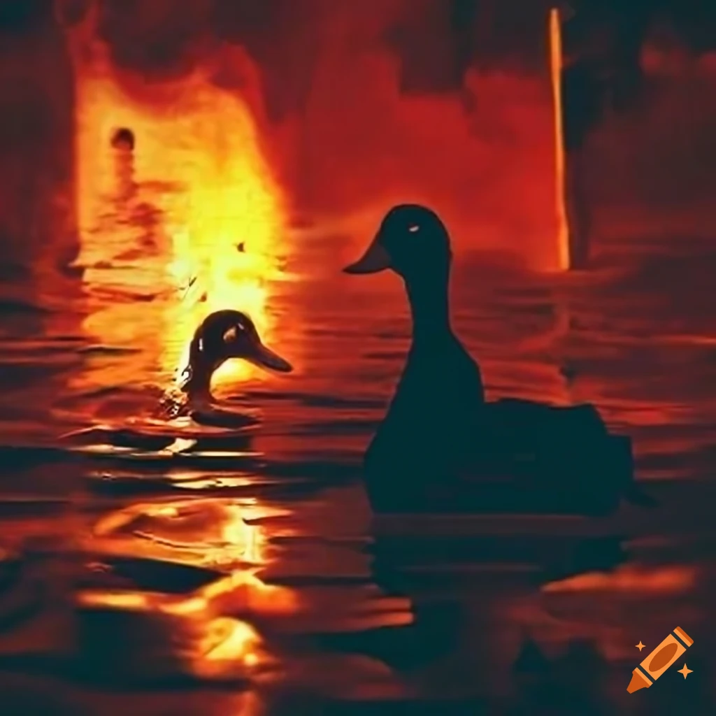 Multiple exploding ducks in a surreal setting on Craiyon
