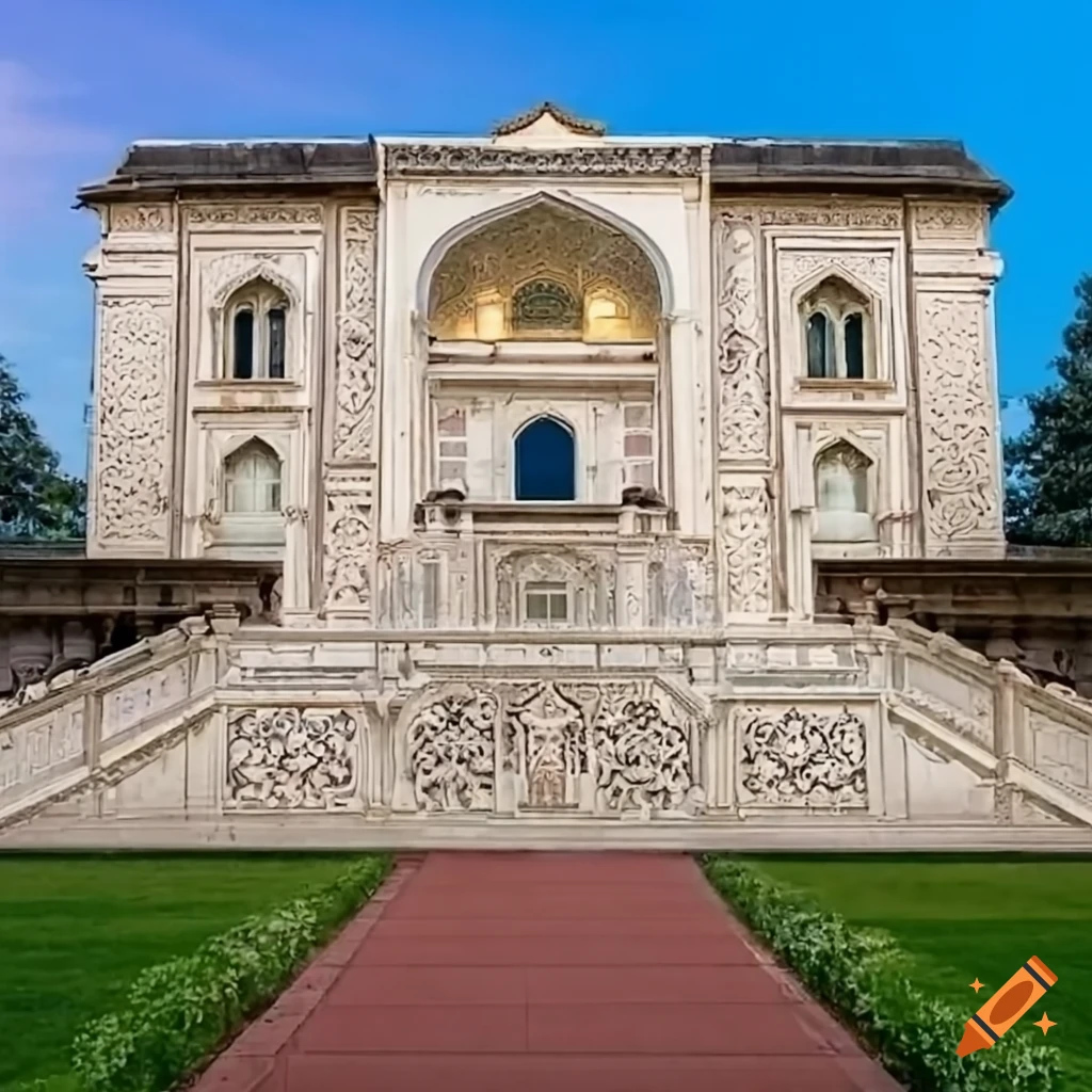 Frontal view of mughal mahal white house whitemarsh lynnewood on Craiyon