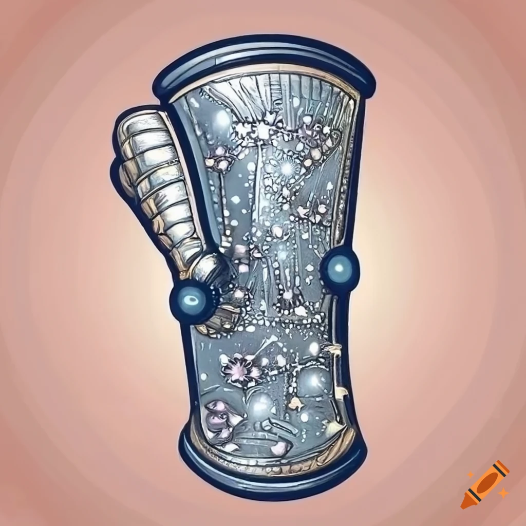 Cartoon style silver gauntlet with constellation engraving on Craiyon