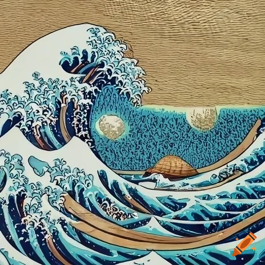 Golden version of great wave of kanagawa with straw hat riders on Craiyon