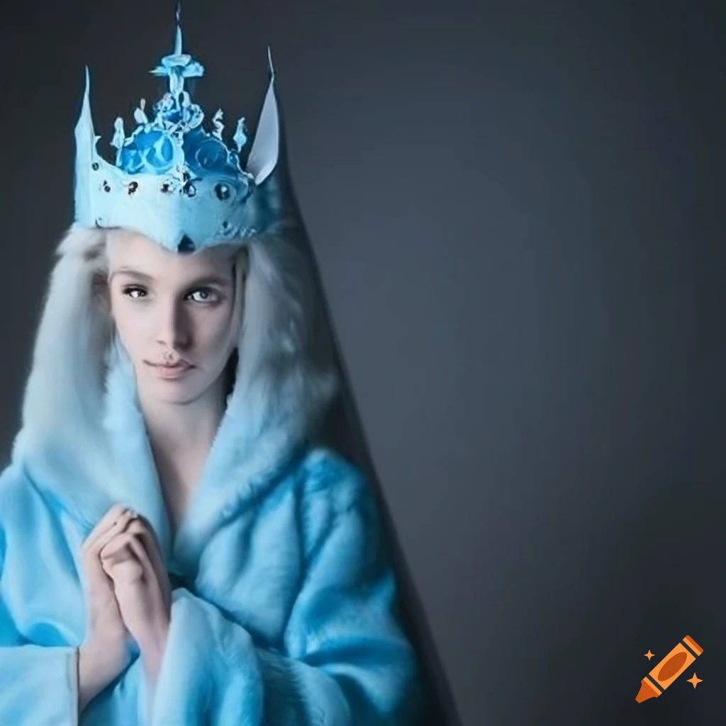 Image of an ice queen with blue wolves
