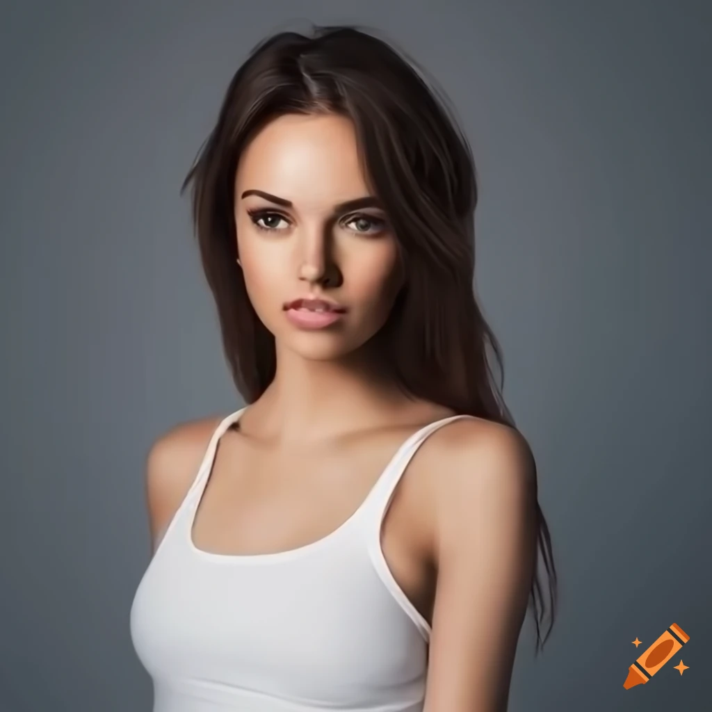 Portrait Of A Beautiful Woman Wearing A White Tank Top
