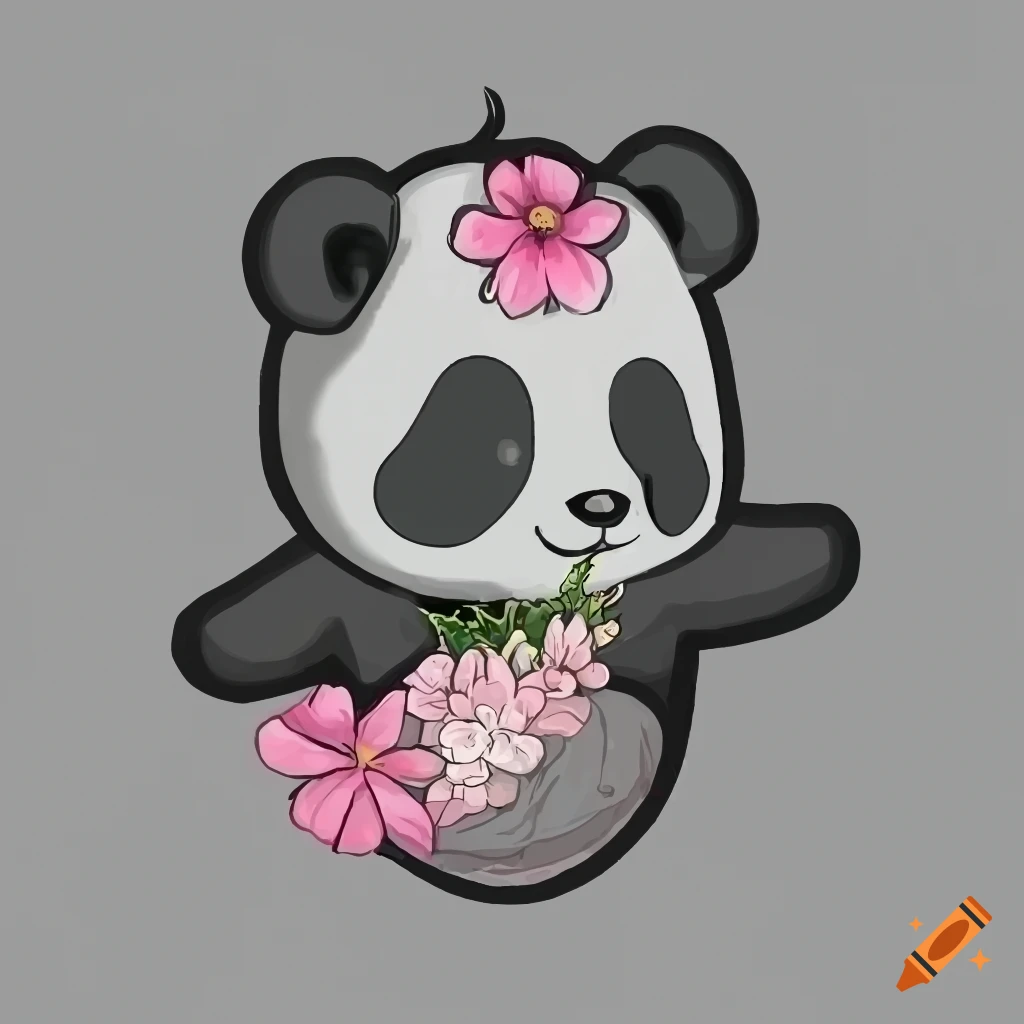 Cute grey panda with pink flowers favicon on Craiyon