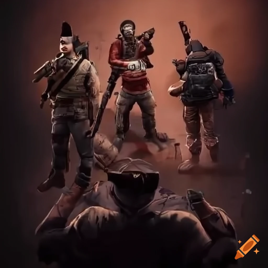 Illustration of a pubg team with unique members on Craiyon