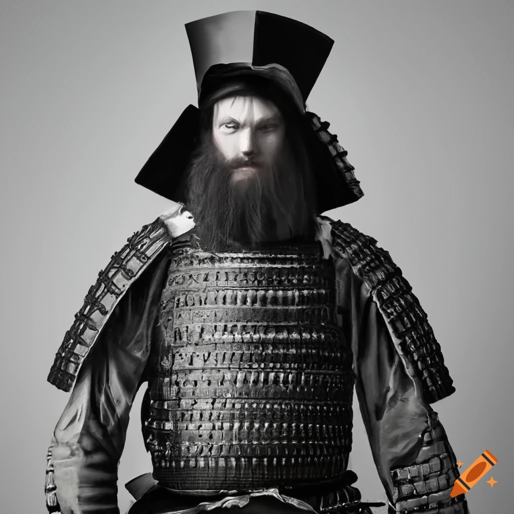 Image of a samurai with black armor and long beard on Craiyon