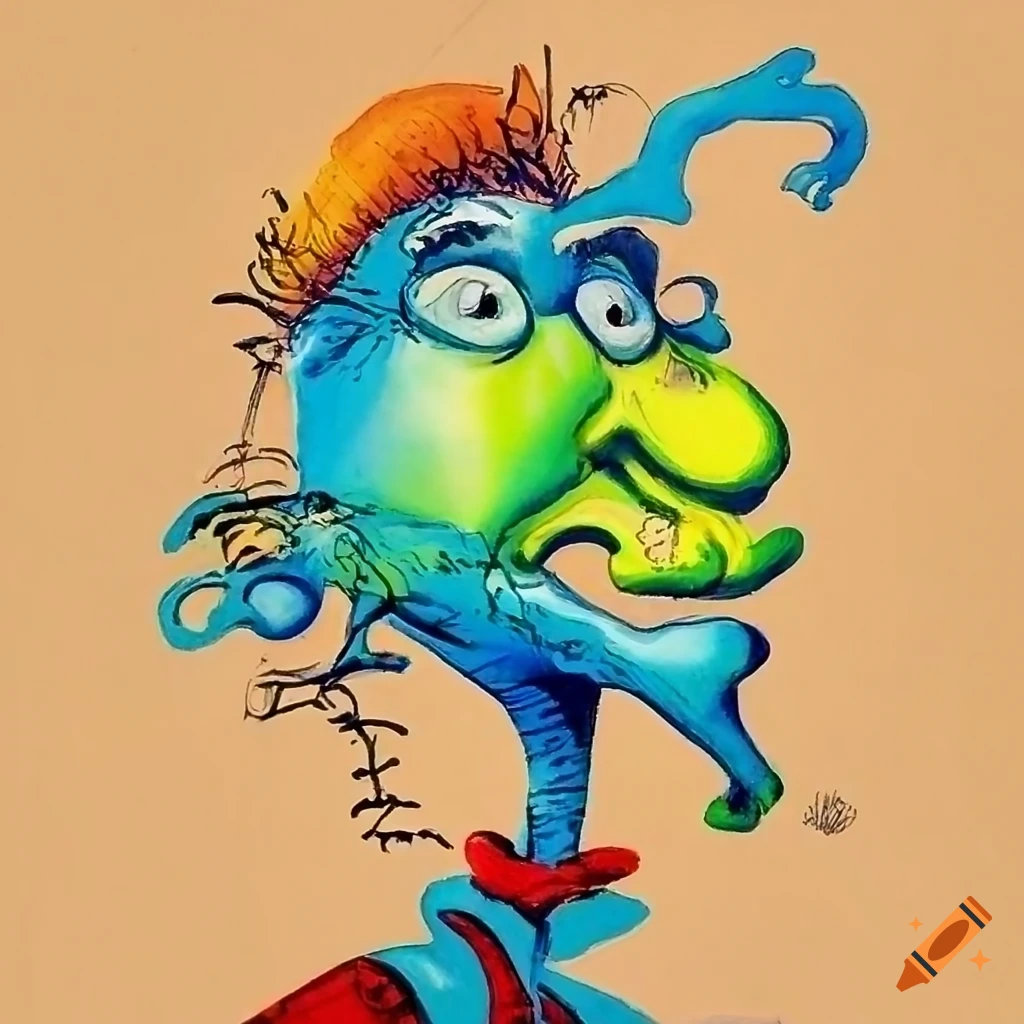 Colorful inkblot illustration in Dr. Seuss style on Craiyon