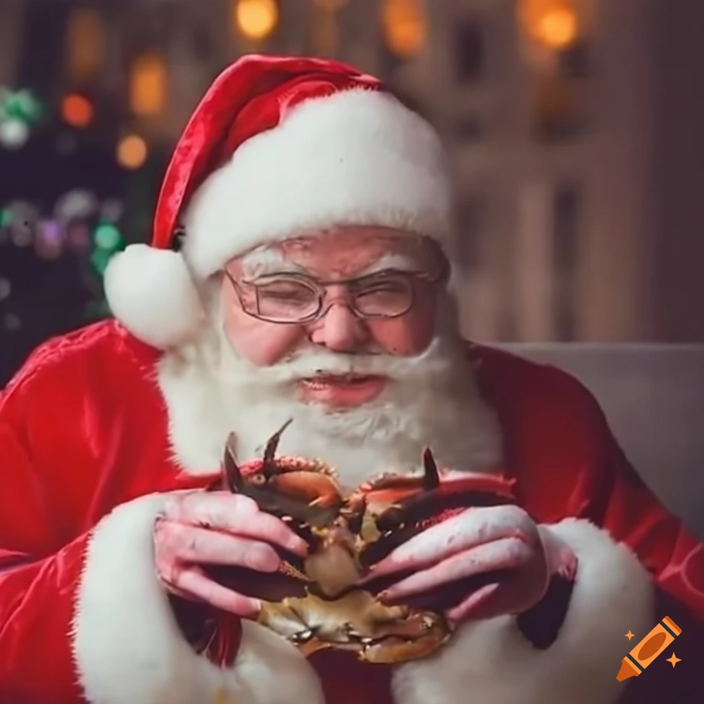 Santa Claus enjoying a crab feast in Baltimore on Craiyon
