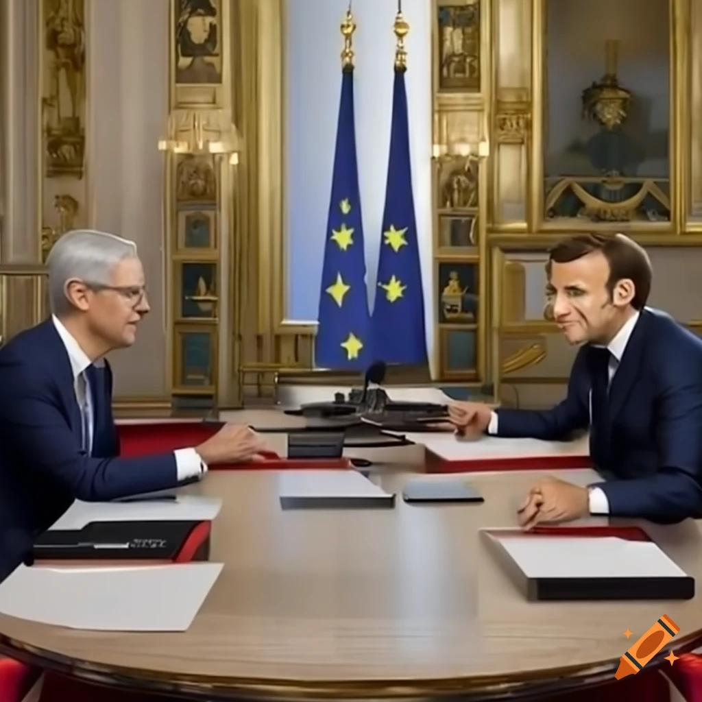 French president macron and tim cook in a meeting room