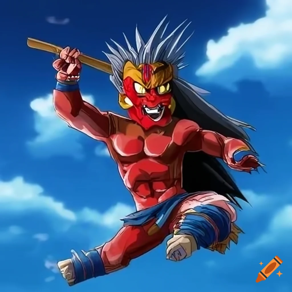 Warrior with tengu mask and dragon ball z hairstyle on Craiyon