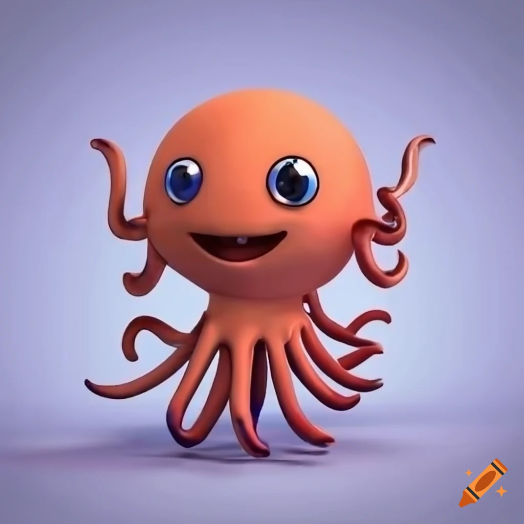 Cute 3d octopus character with a friendly smile on Craiyon
