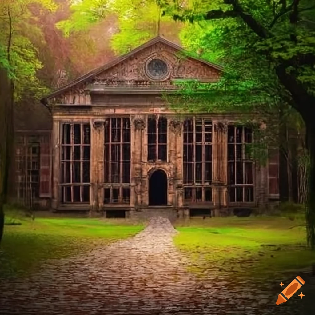 Photo of an old library in a forest on Craiyon