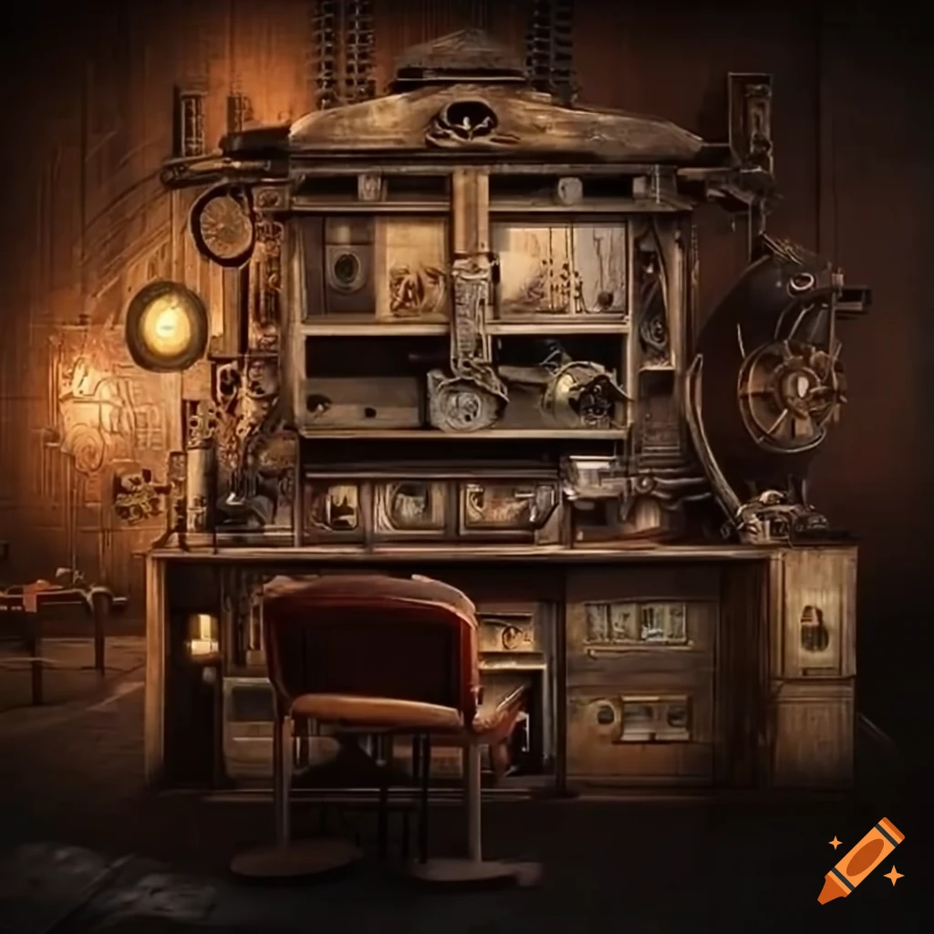 Steampunk offices with vintage machinery on Craiyon