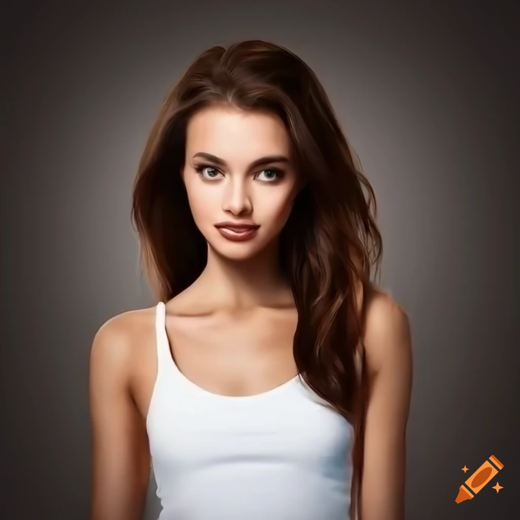 Portrait Of A Beautiful Woman With Dark Brown Hair And A Slight Smile
