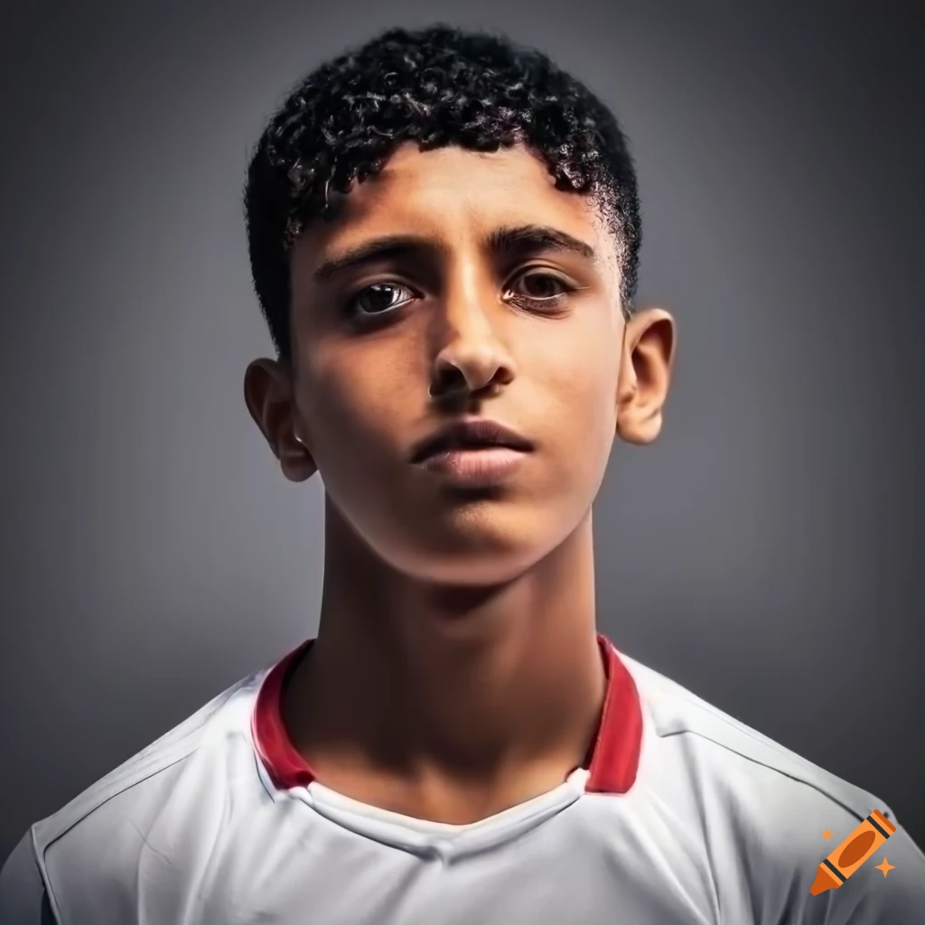 Headshot of a 22-year-old algerian soccer player with black hair on Craiyon