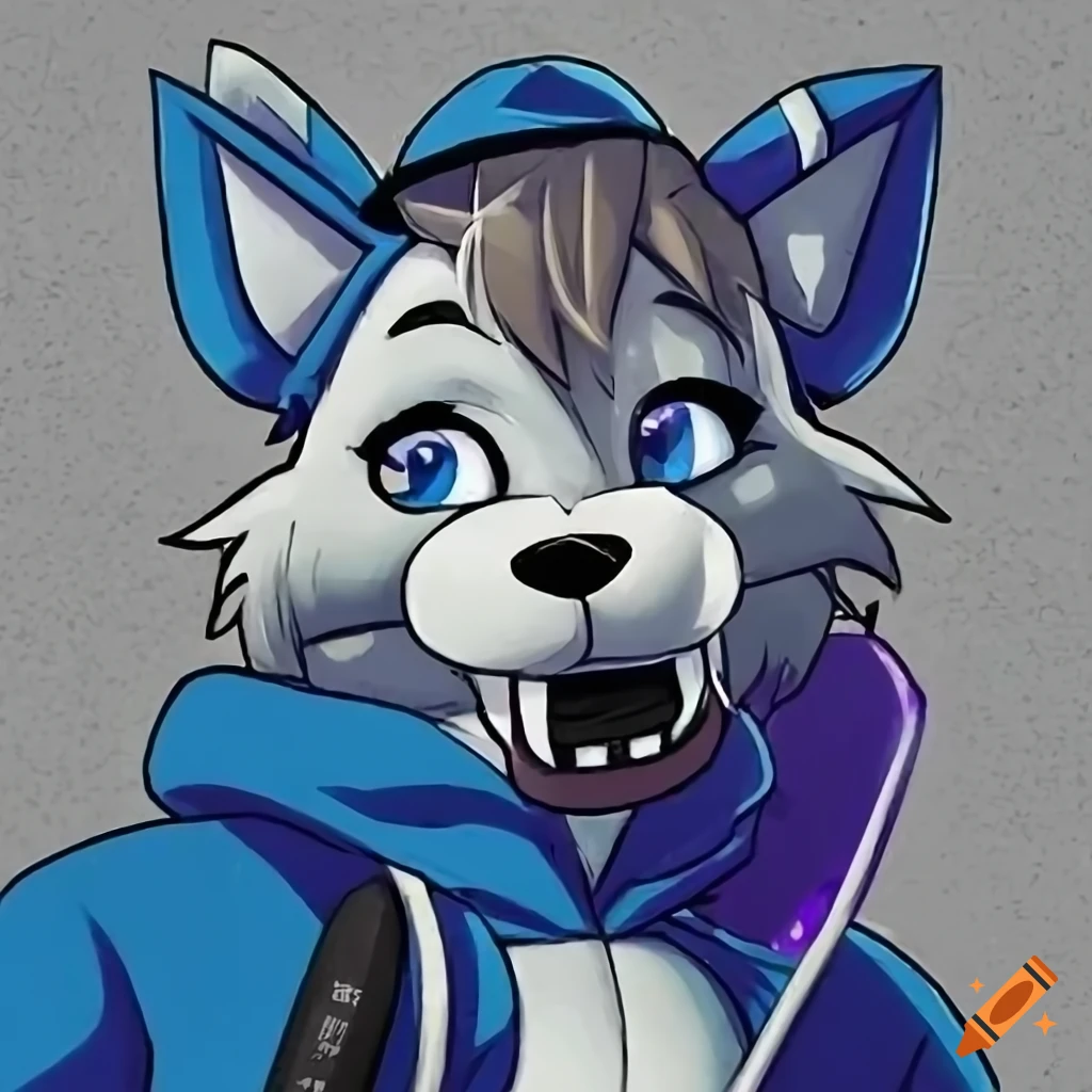 Vibrant 2d Artwork Of A White Female Wolf Wearing A Blue Hoodie On Craiyon 