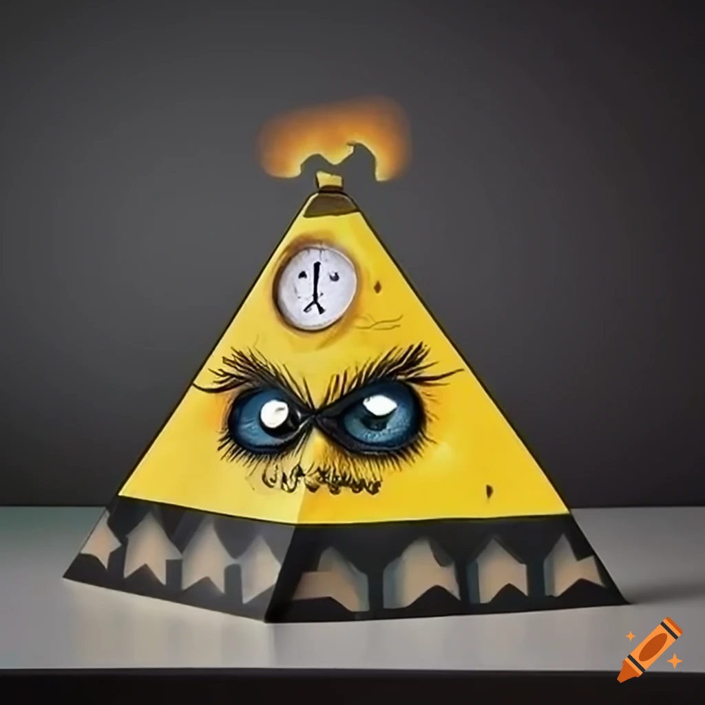 Yellow pyramid with eye, top hat, and bowtie in space on Craiyon