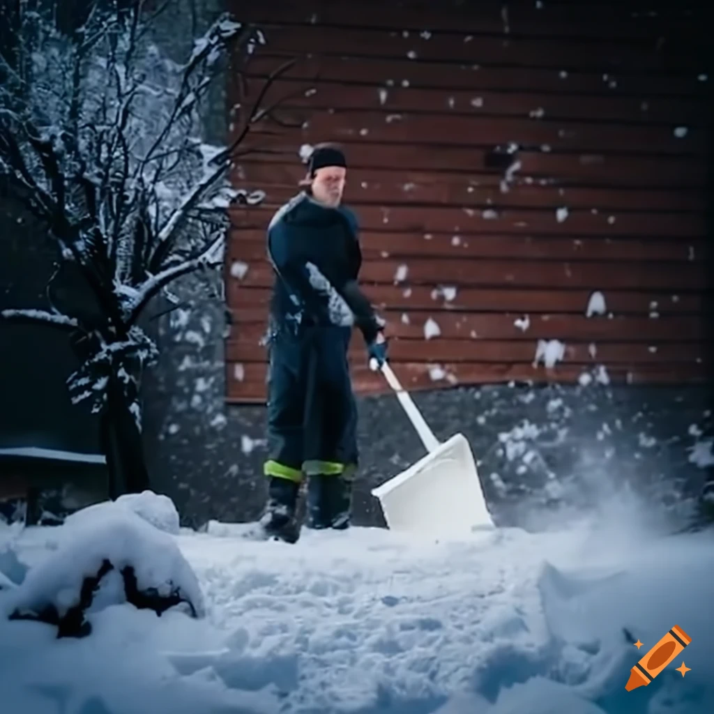 Father shoveling snow in the early morning on Craiyon