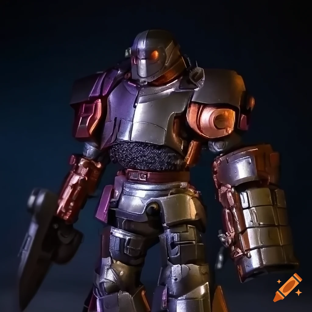 Silver and copper armored humanoid battlemech