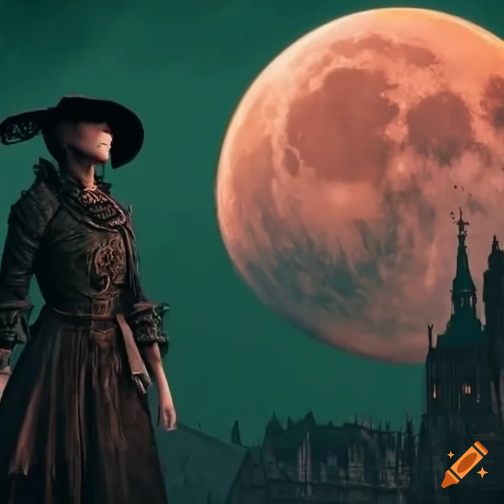 Bloodborne-inspired gothic cityscape at sunset on Craiyon