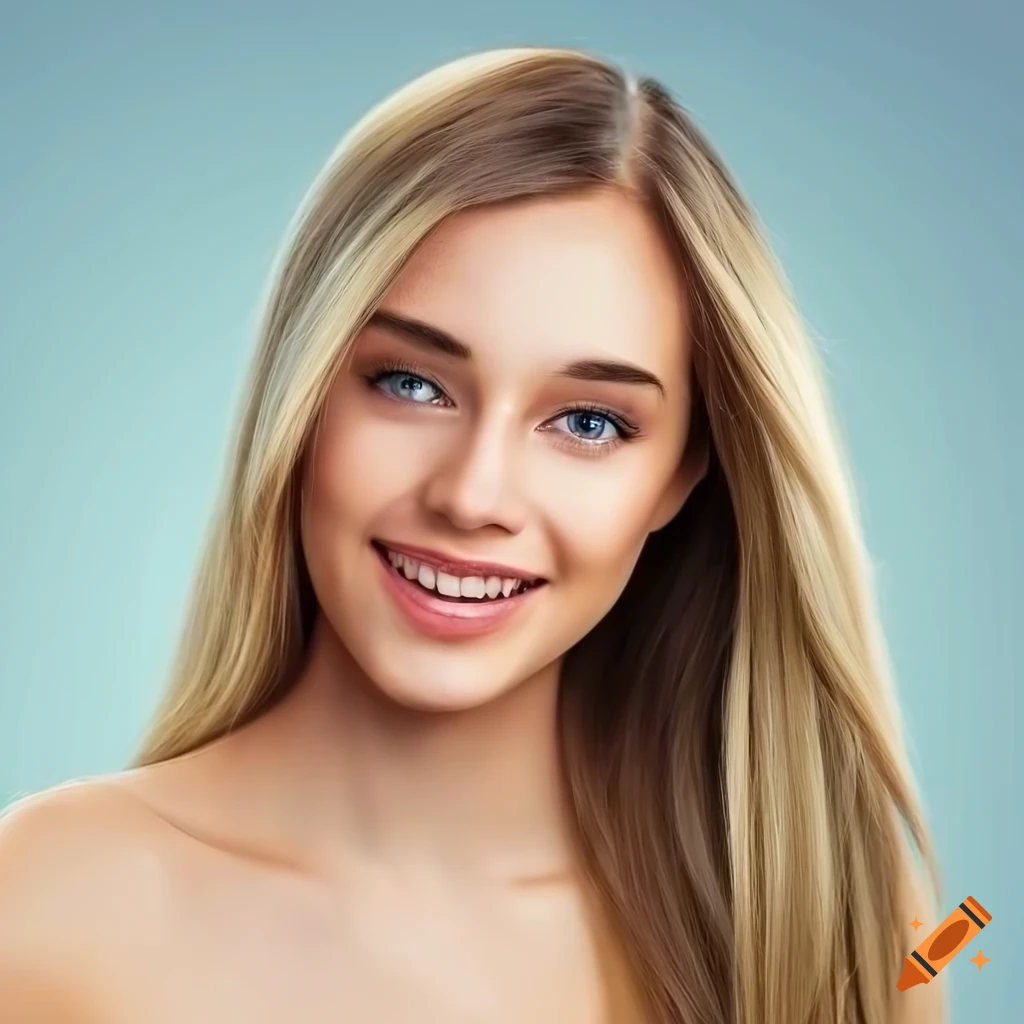 Portrait of a beautiful young woman with a warm smile on Craiyon