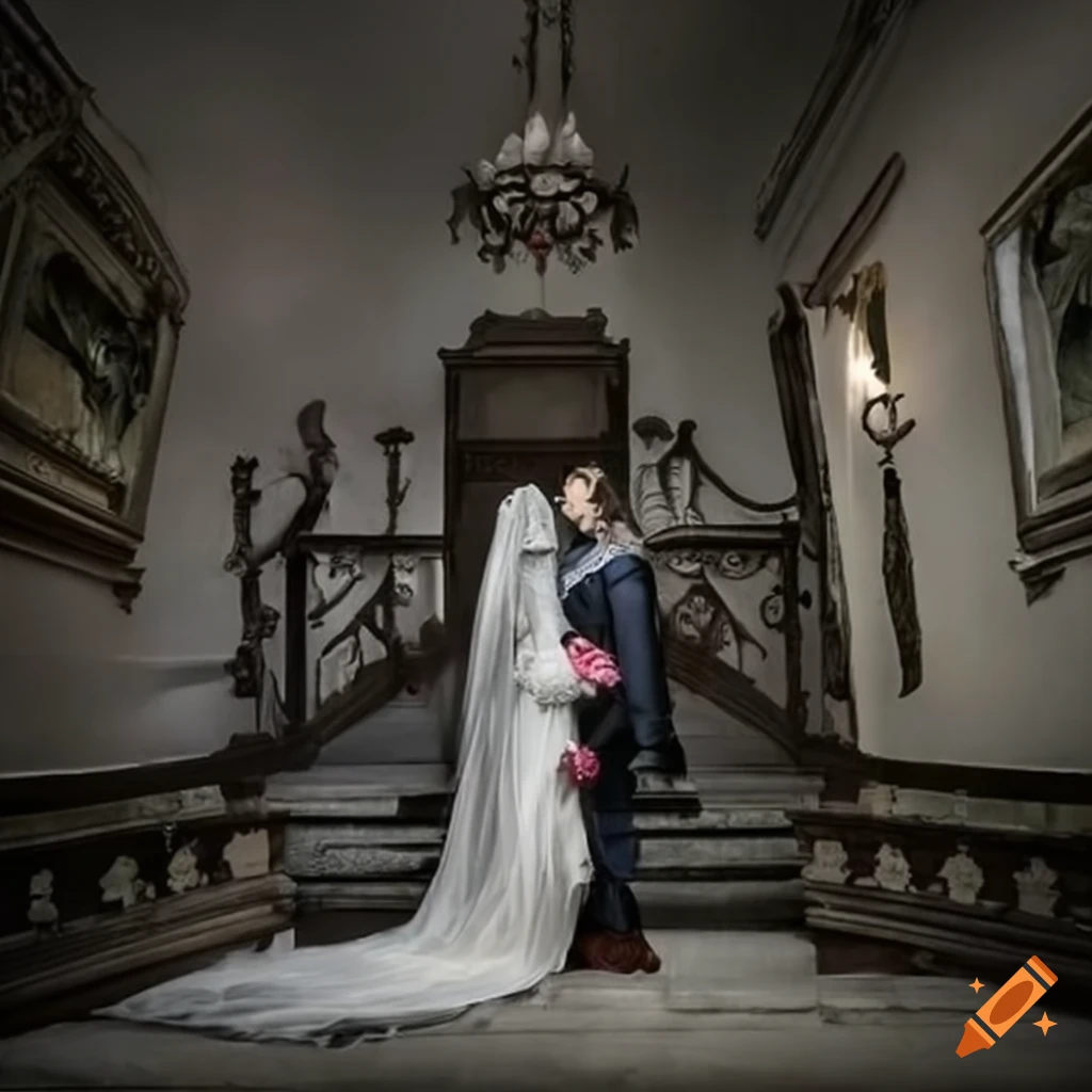 Image of a romantic ghost couple in a haunted mansion on Craiyon