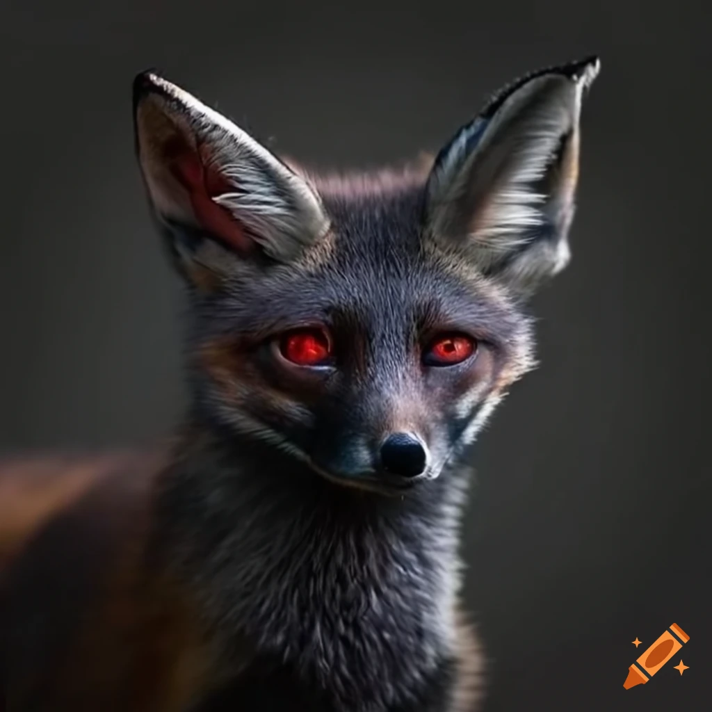 Black fox with red eyes on Craiyon