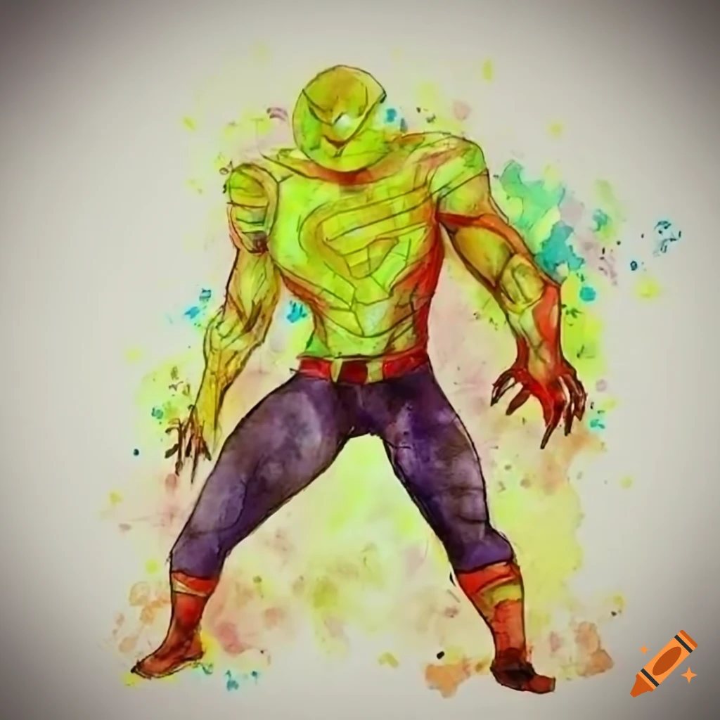 Sketch of a superhero with regenerative powers and missile arms on Craiyon