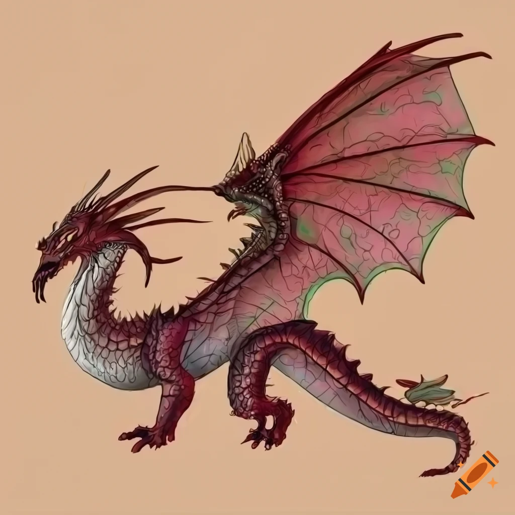 Side view illustration of a detailed dragon concept design on Craiyon
