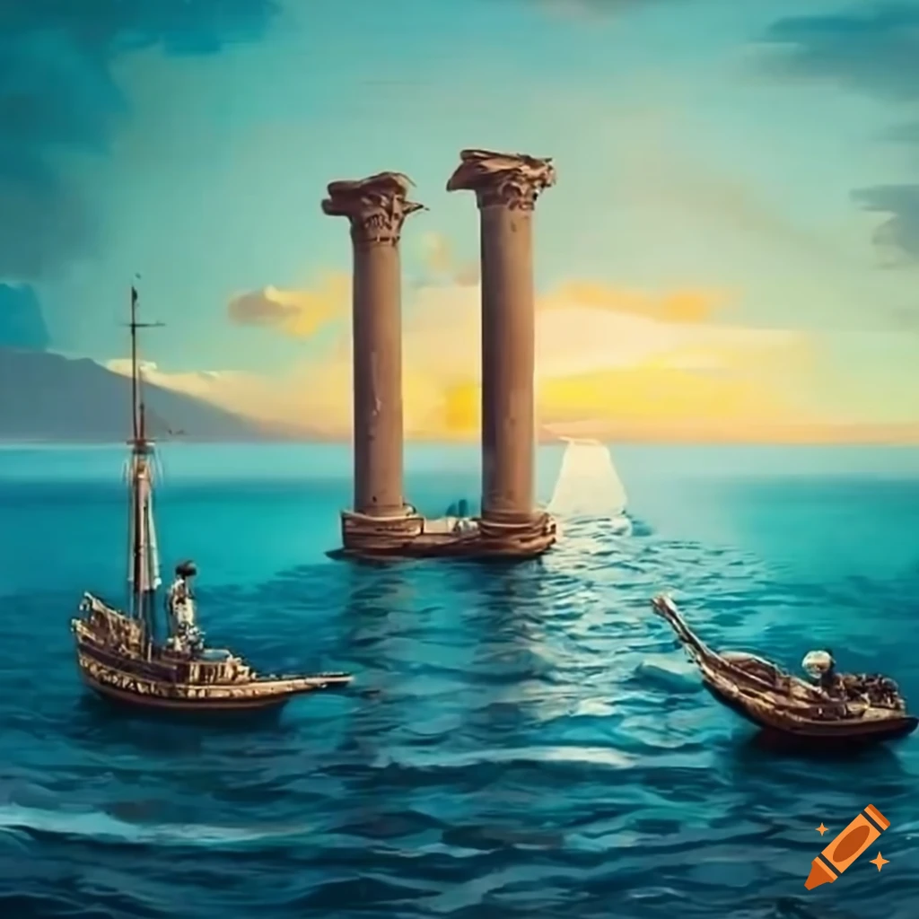 Greek ship passing hercules columns