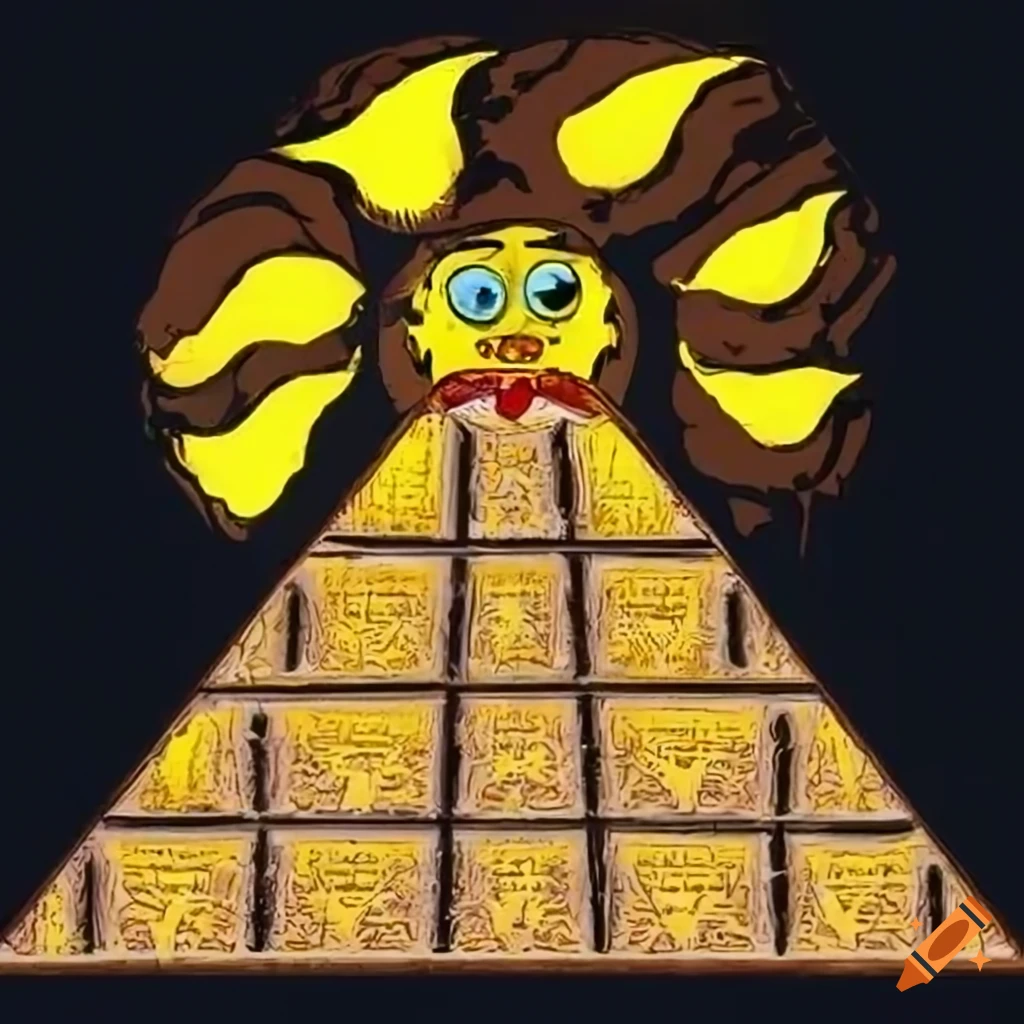 Yellow pyramid with a top hat in space on Craiyon