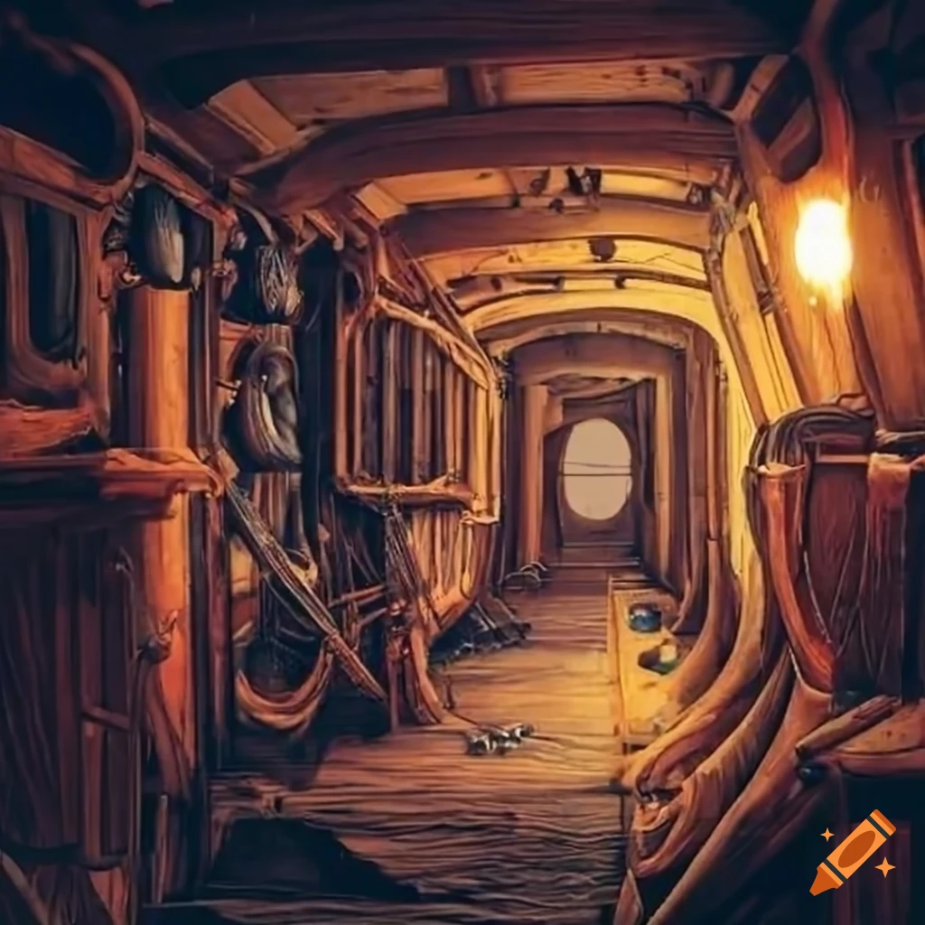 Interior of an old sailing ship cargo hold
