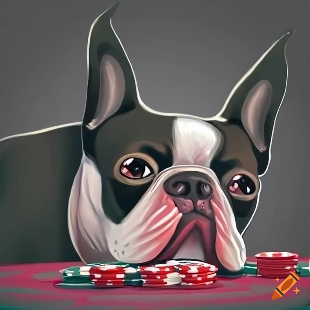 Silky terrier and pitbull terrier playing poker on Craiyon