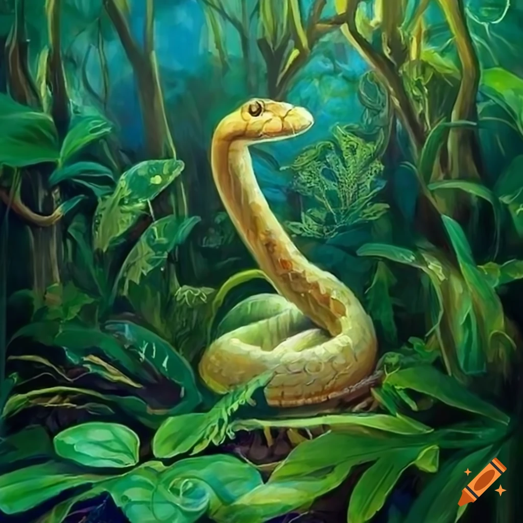 Oil painting of a snake in the jungle on Craiyon