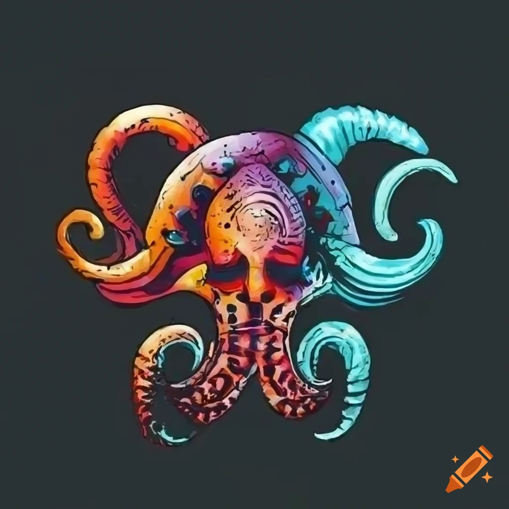 Comic style psychedelic heavy metal octopus logo on Craiyon