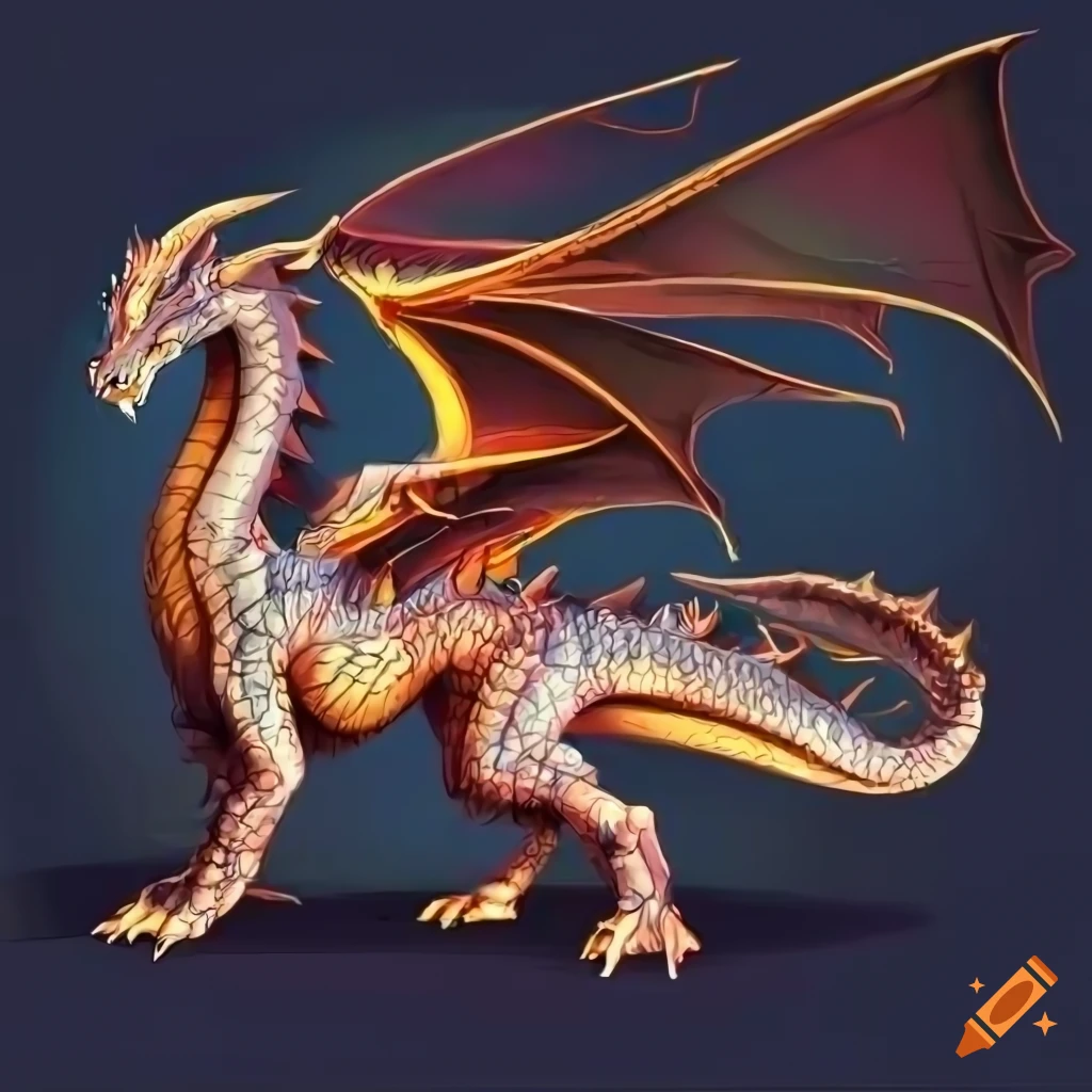 Side view illustration of a detailed dragon design on Craiyon