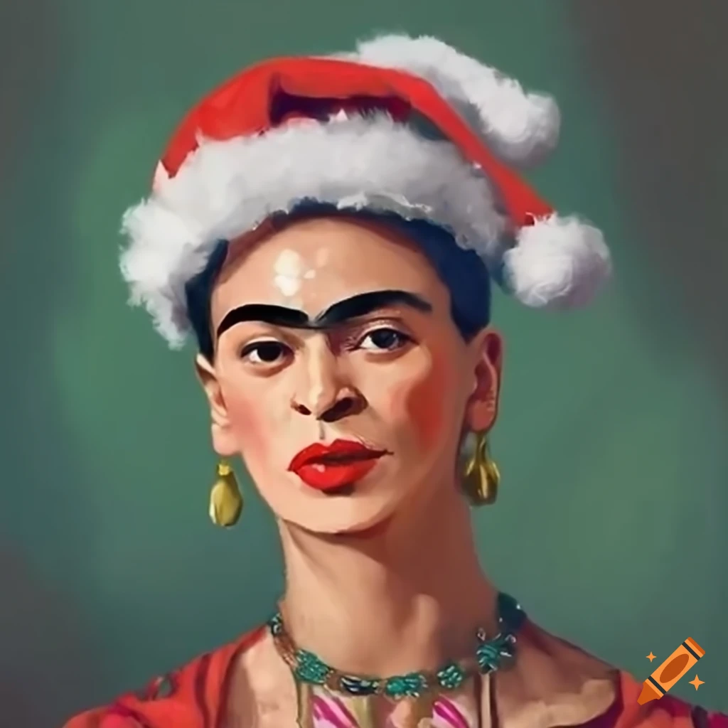 Frida kahlo wearing a santa's hat