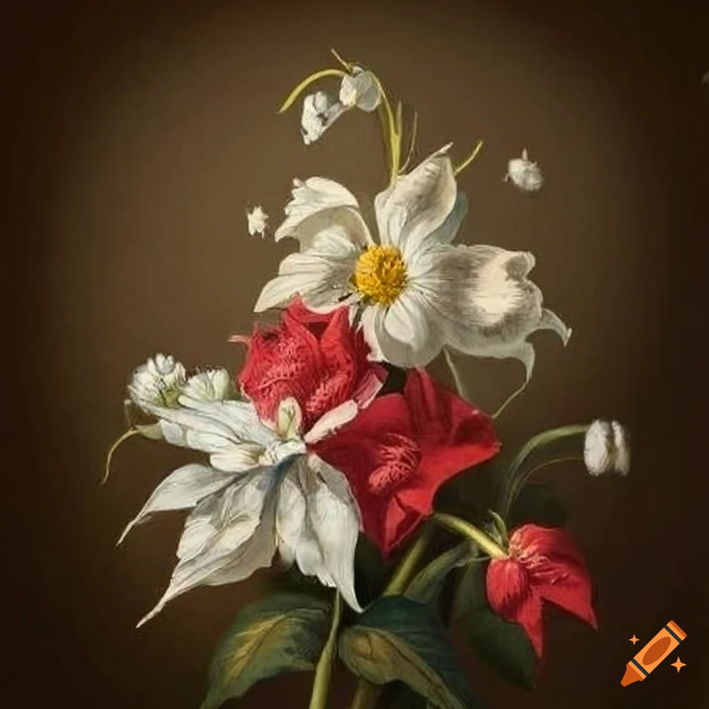 Vintage botanical illustration of various flowers on Craiyon