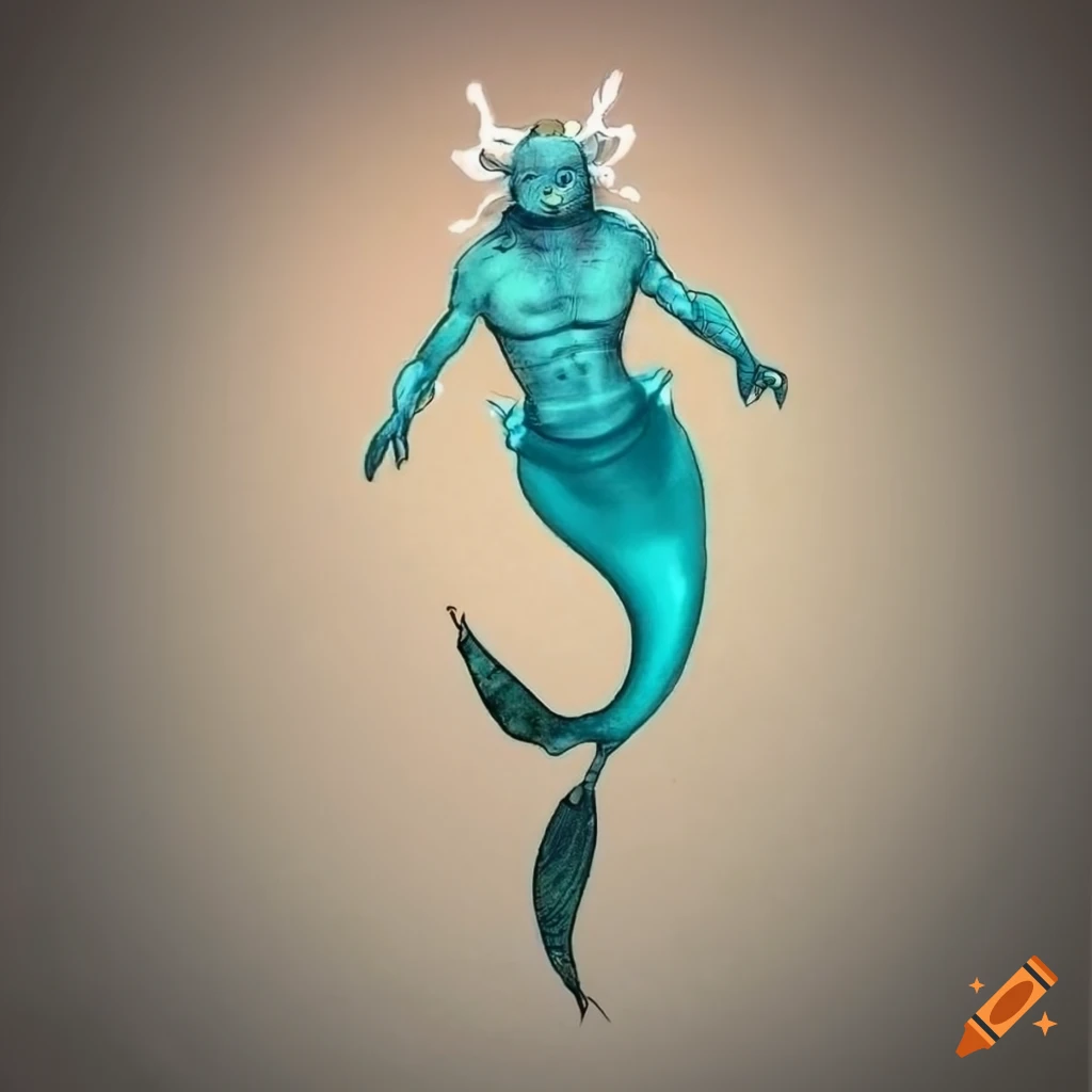 Etching of a detailed isopod merman