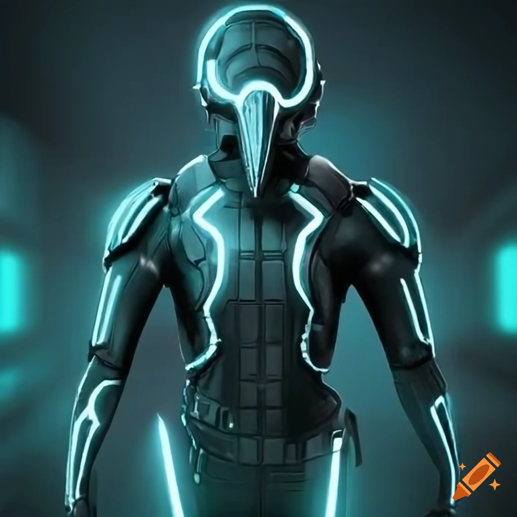 Image of tron-themed plague doctors in power armor on Craiyon