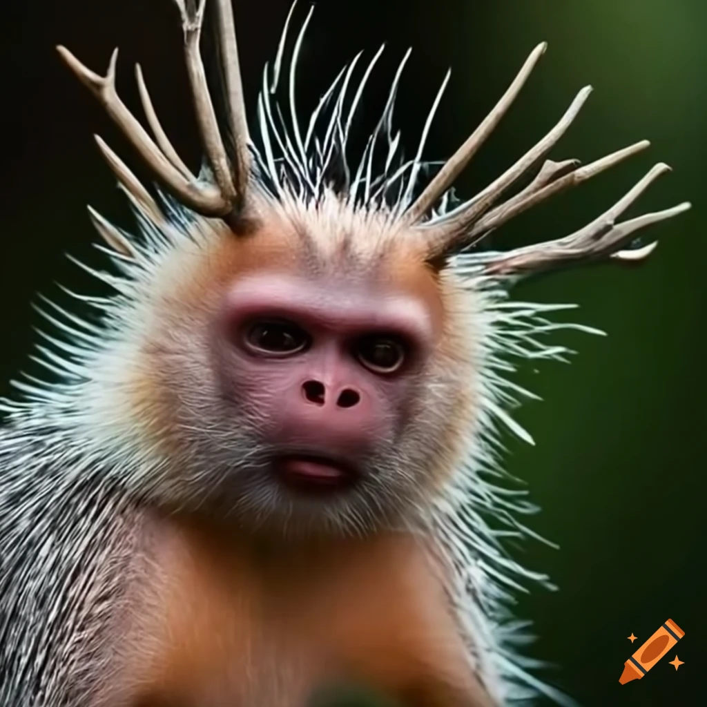 Image of a mythical creature with monkey head, antlers and porcupine body