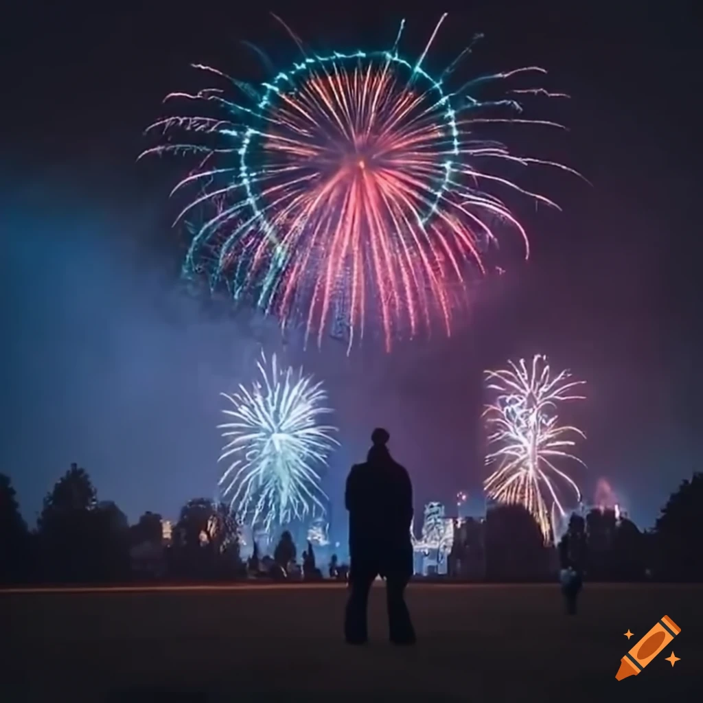 Fireworks and a rapper performing at a park at night