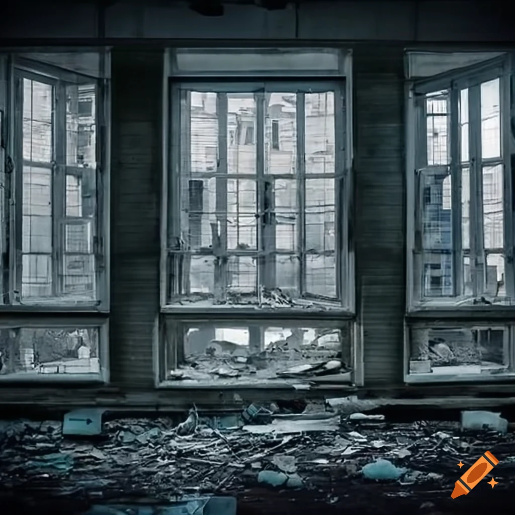 Eerie view of a devastated office building on Craiyon