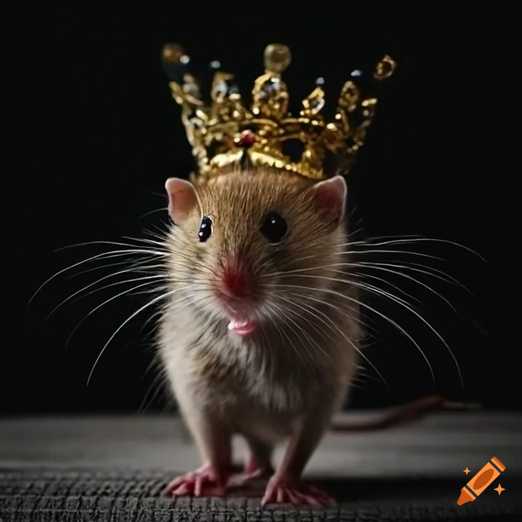 Medieval painting, grey mouse with long snout wearing a crown on Craiyon