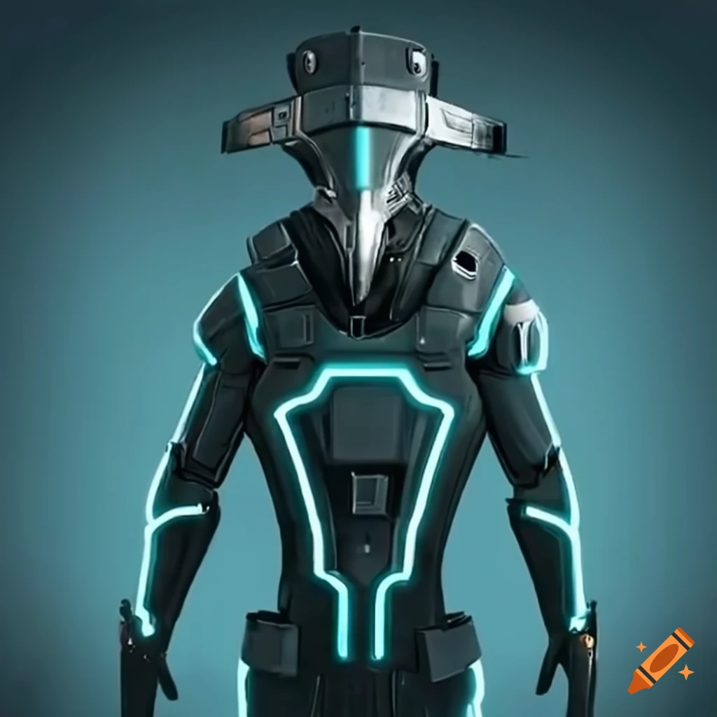 Futuristic plague doctors in tron-inspired power armor